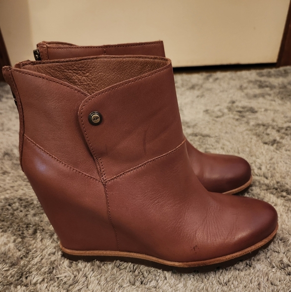 UGG | Shoes | Ugg Amal Chestnut Leather Wedge Ankle Boots | Poshmark